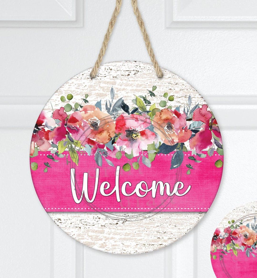 2 Floral Door Hanger Designs • Round • Welcome & Blank Flowers • Rustic ...