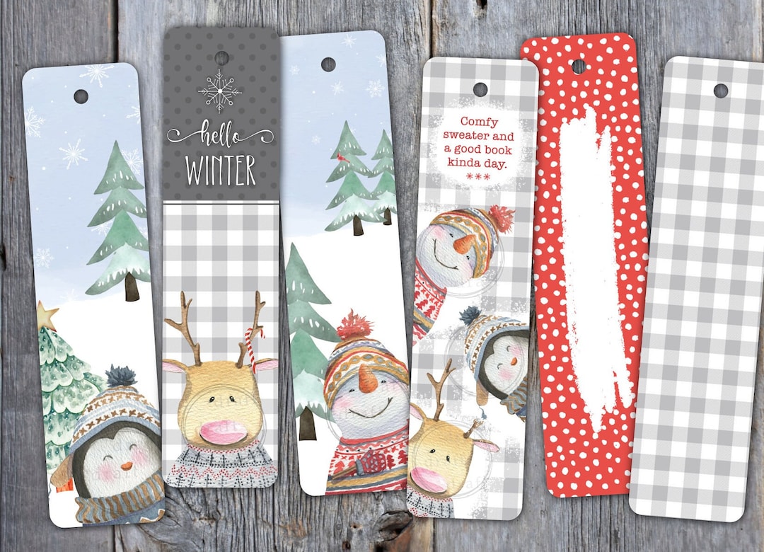 6 WINTER Bookmark Designs • Snowman, Penguin • Book Lover • Autumn ...