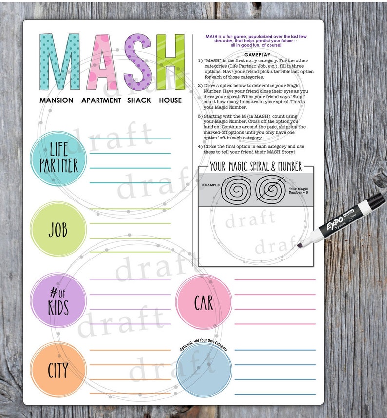 MASH Game Designs Popular Game for Decades Games - Etsy