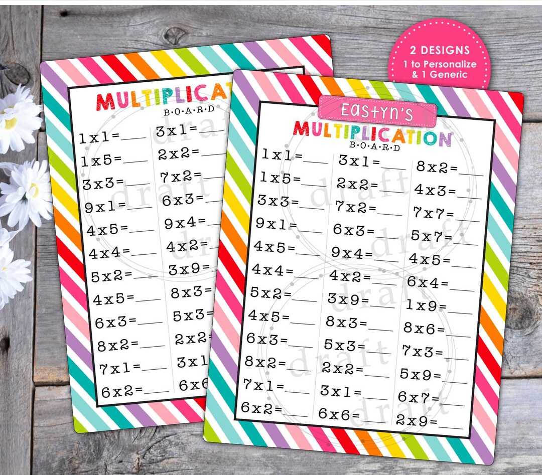 MULTIPLICATION • 3 Practice Board Designs ==> Whimsy Colors • Dry Erase ...