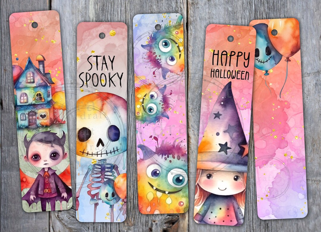5 HALLOWEEN Bookmark Designs • Watercolor • Trick or Treat • Party ...