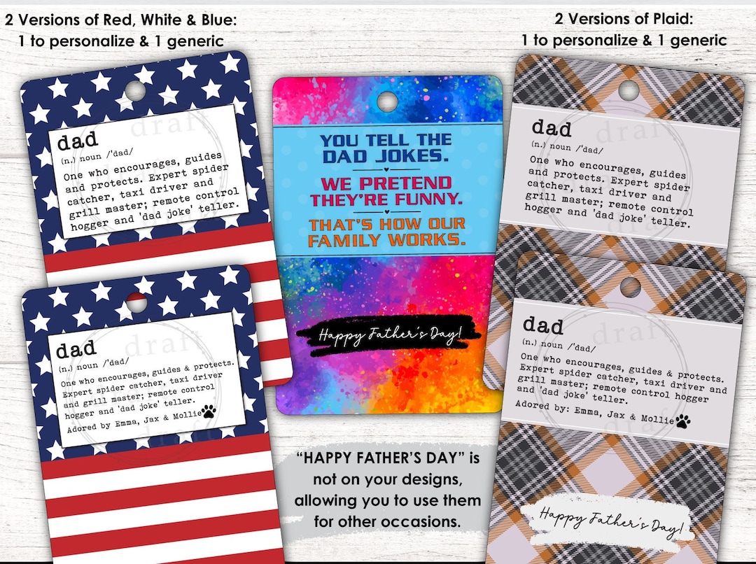 5 FATHER'S DAY Gift Card Designs Birthdays Generic Plaid USA Attach ...