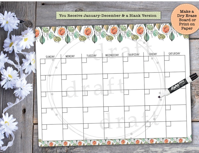 Monthly Calendar Designs 13 Designs Print on Paper or - Etsy