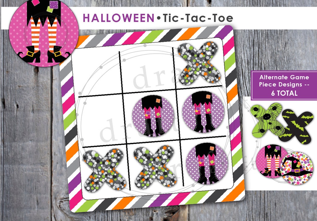 Halloween Tic Tac Toe Game Design 6 Pieces 3 X's and 3 O's 6x6 Travel ...