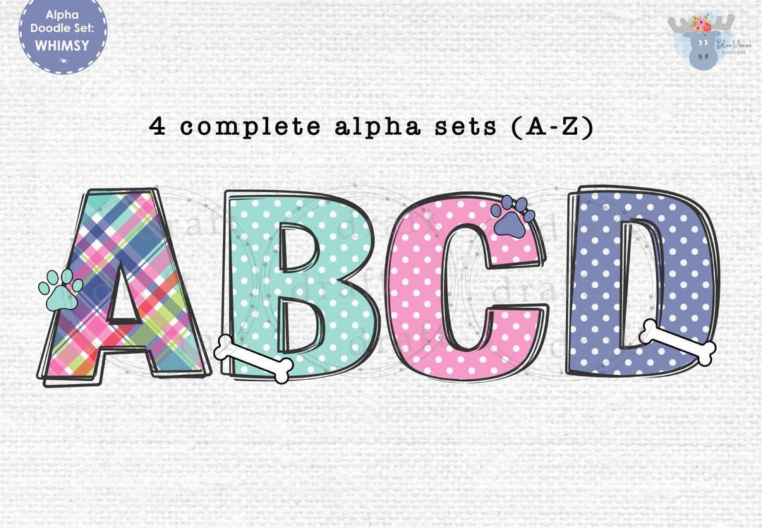 Dog ALPHA DOODLE BUNDLE • 104 Images • Whimsy Dog Lover • 4 Different ...