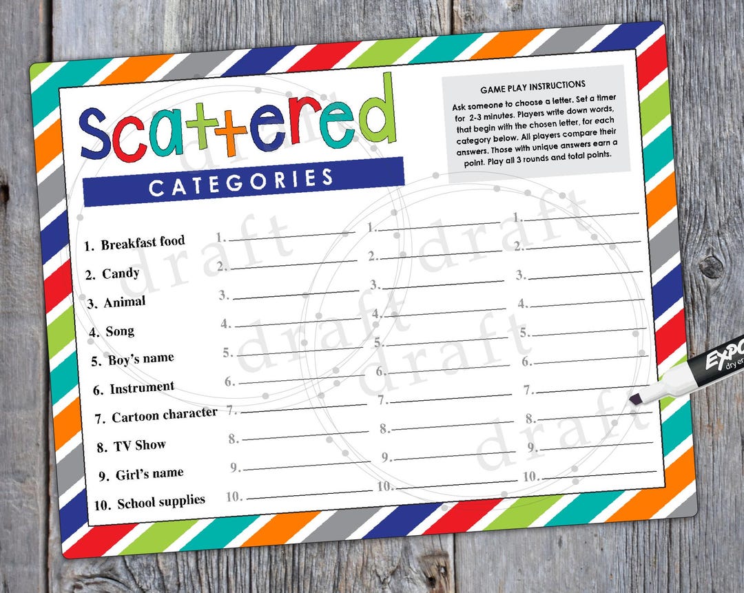 SCATTERED CATEGORIES Design • Primary Colors • Board Game • Dry Erase ...