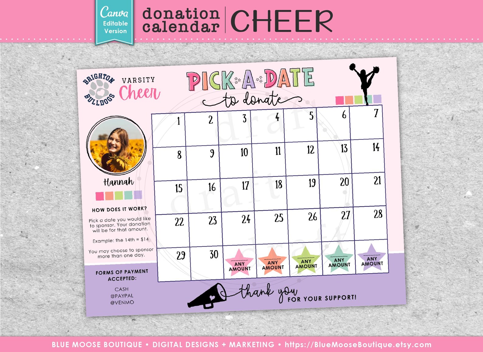 CHEER Pick a Date to Donate Calendar Design • Cheerleading • Canva ...