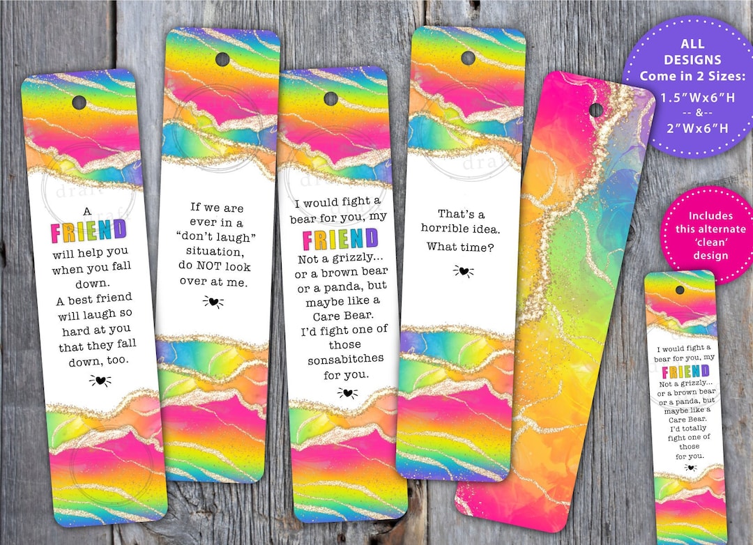 6 FUNNY Bookmark Designs • Friends • Snarky • Includes 2 Sizes for Each ...
