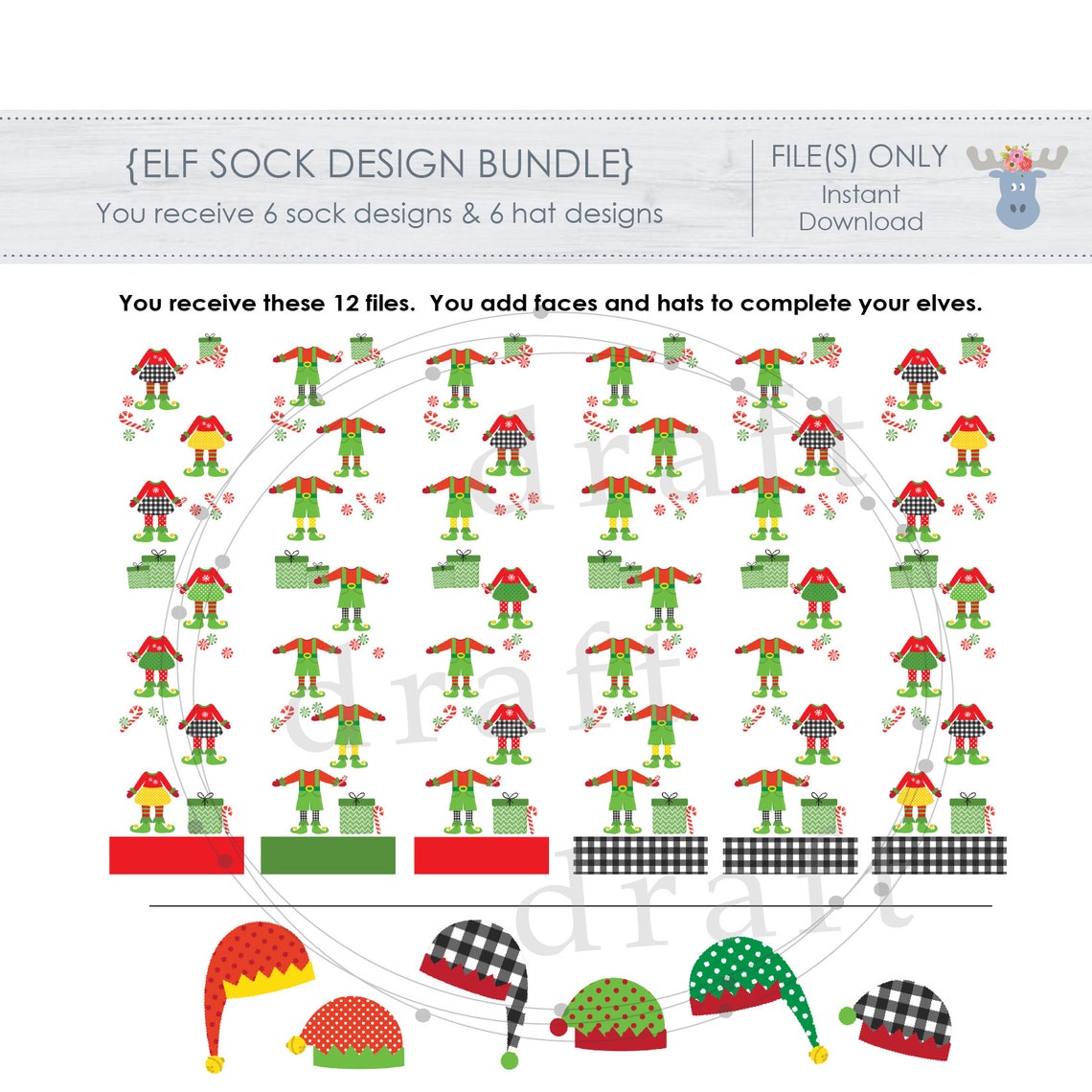 ELF Sock Designs Bundle • Add a Face • Christmas Elves • Sublimation ...