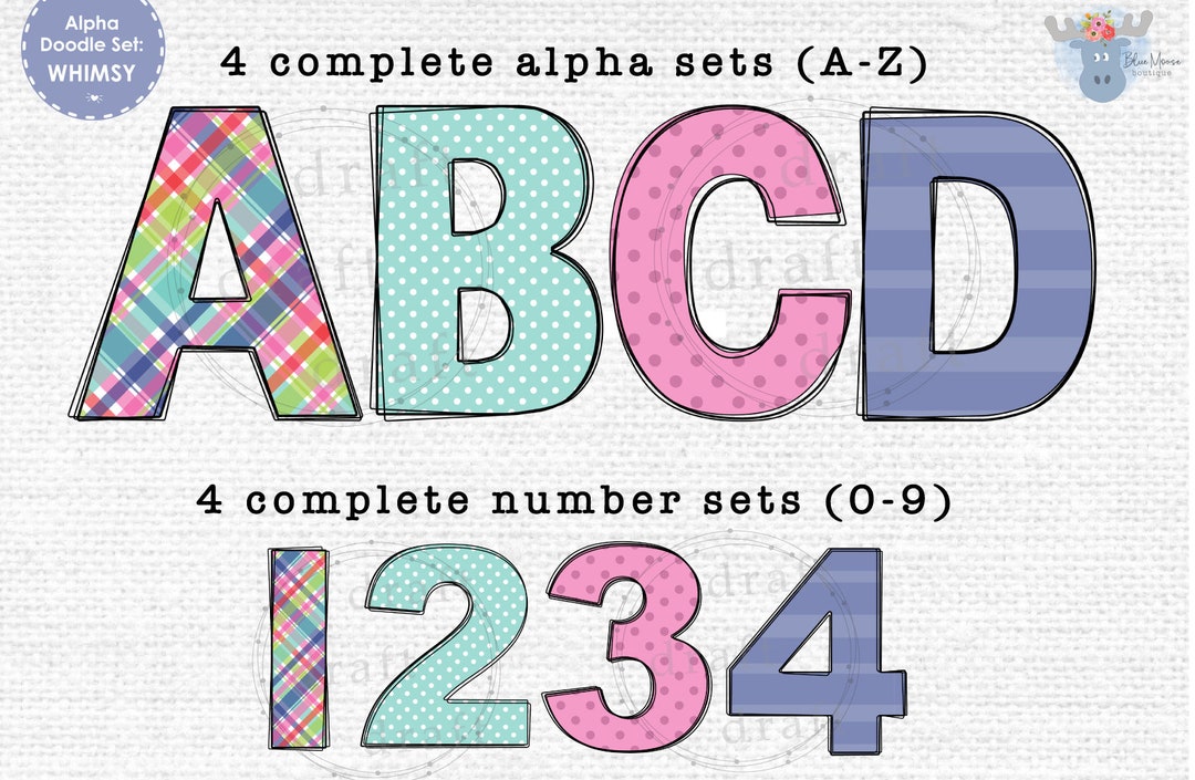 ALPHA DOODLE BUNDLE • 144 Images • Letters & Numbers • Plaid Whimsy ...
