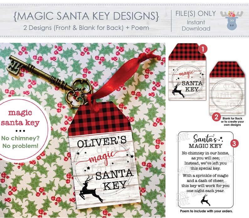 MAGIC SANTA KEY Designs • With Poem • Christmas • 2 Designs + Santa Key ...