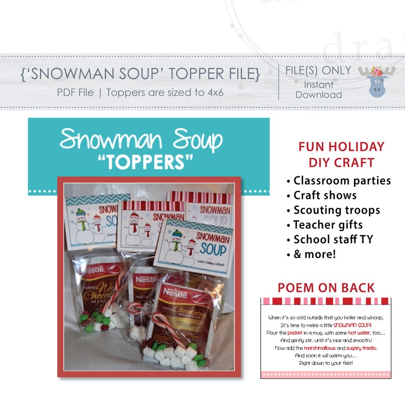 Snowman Soup Toppers 4 Designs DIY Classroom Craft | Etsy