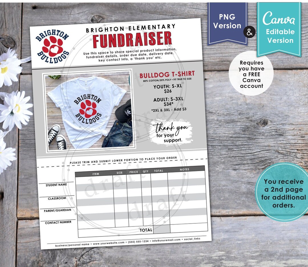 1 PRODUCT Fundraiser Order Form Design DIY 1-up Spirit Wear Sales Canva ...