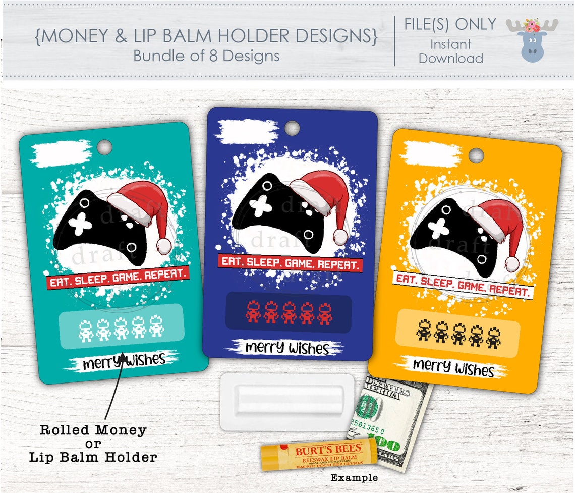 Bundle of 8 GAMER Gift Card Designs • Video Game Lover • Attach Rolled ...