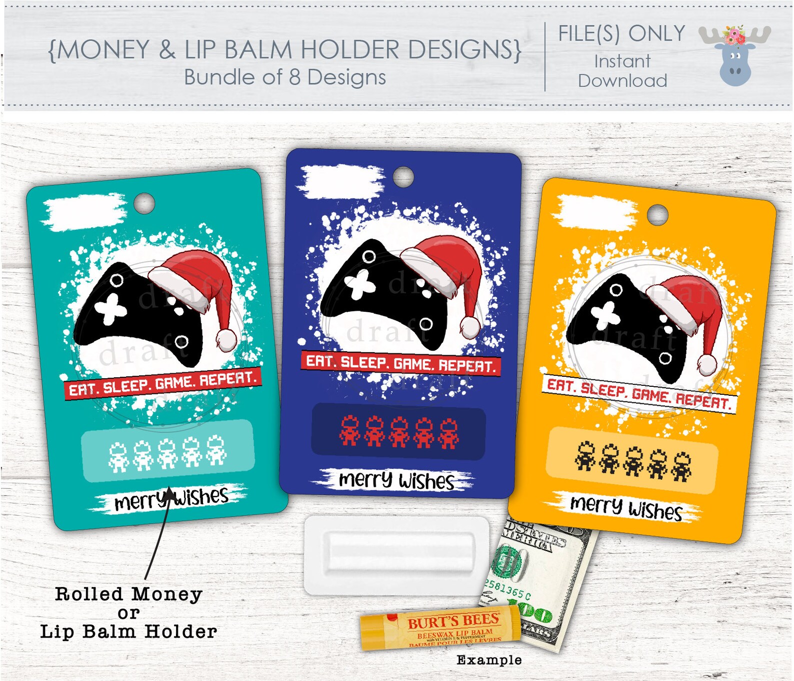 Bundle of 8 GAMER Gift Card Designs • Video Game Lover • Attach Rolled ...
