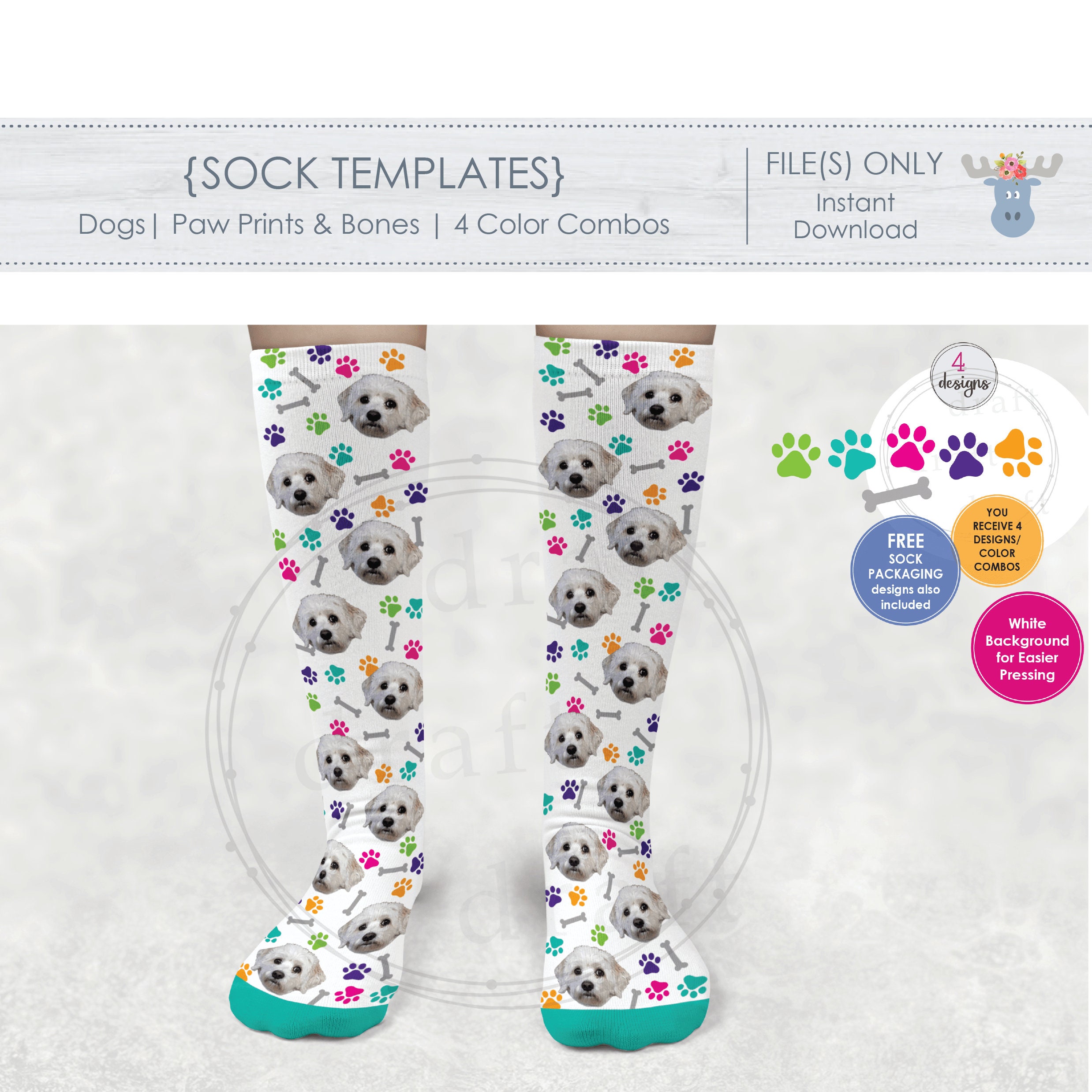 DOG (white Background) >> Fun & Silly Sock Designs 4 Templates ...