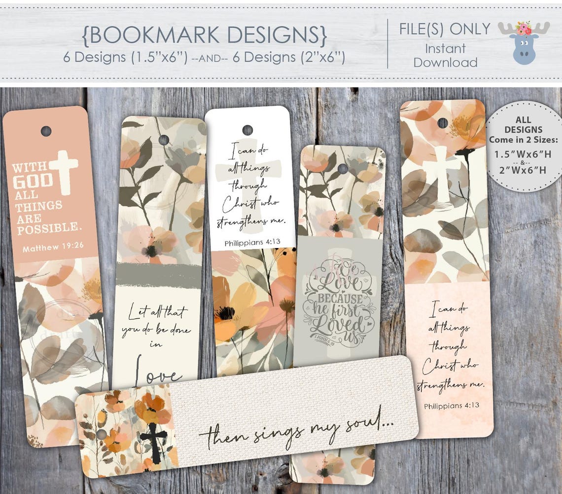 6 FAITH Bookmark Designs • Floral • Christian • Book Lover • Includes 2 ...