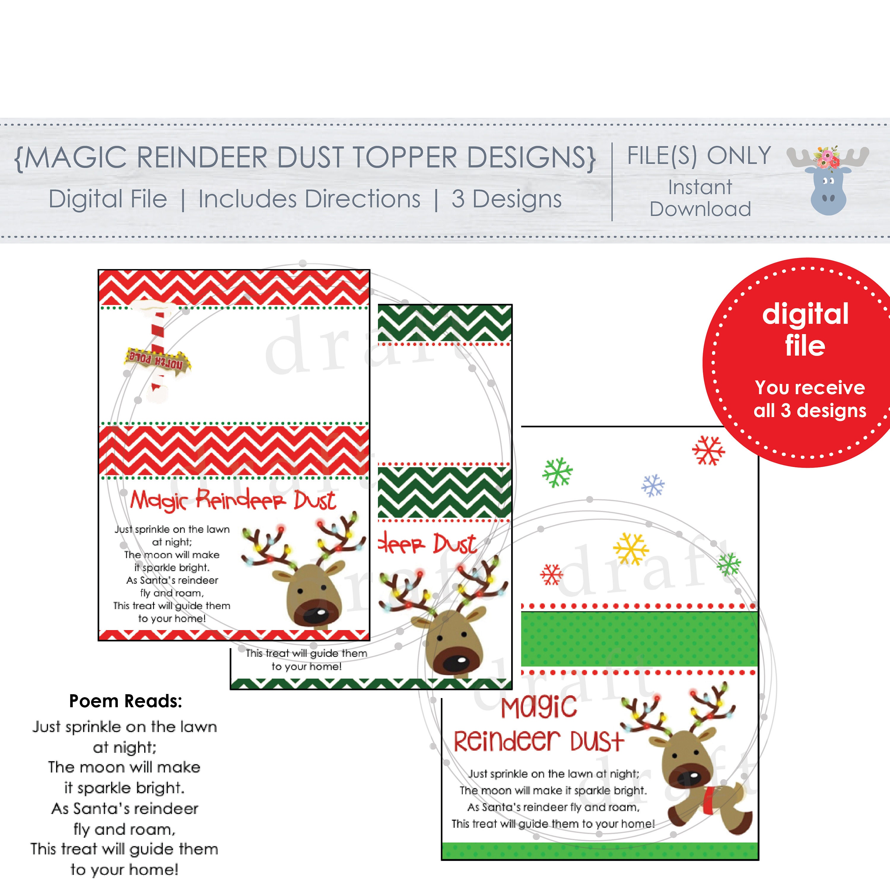 Magic Reindeer Dust Topper 3 Designs DIY Great for - Etsy