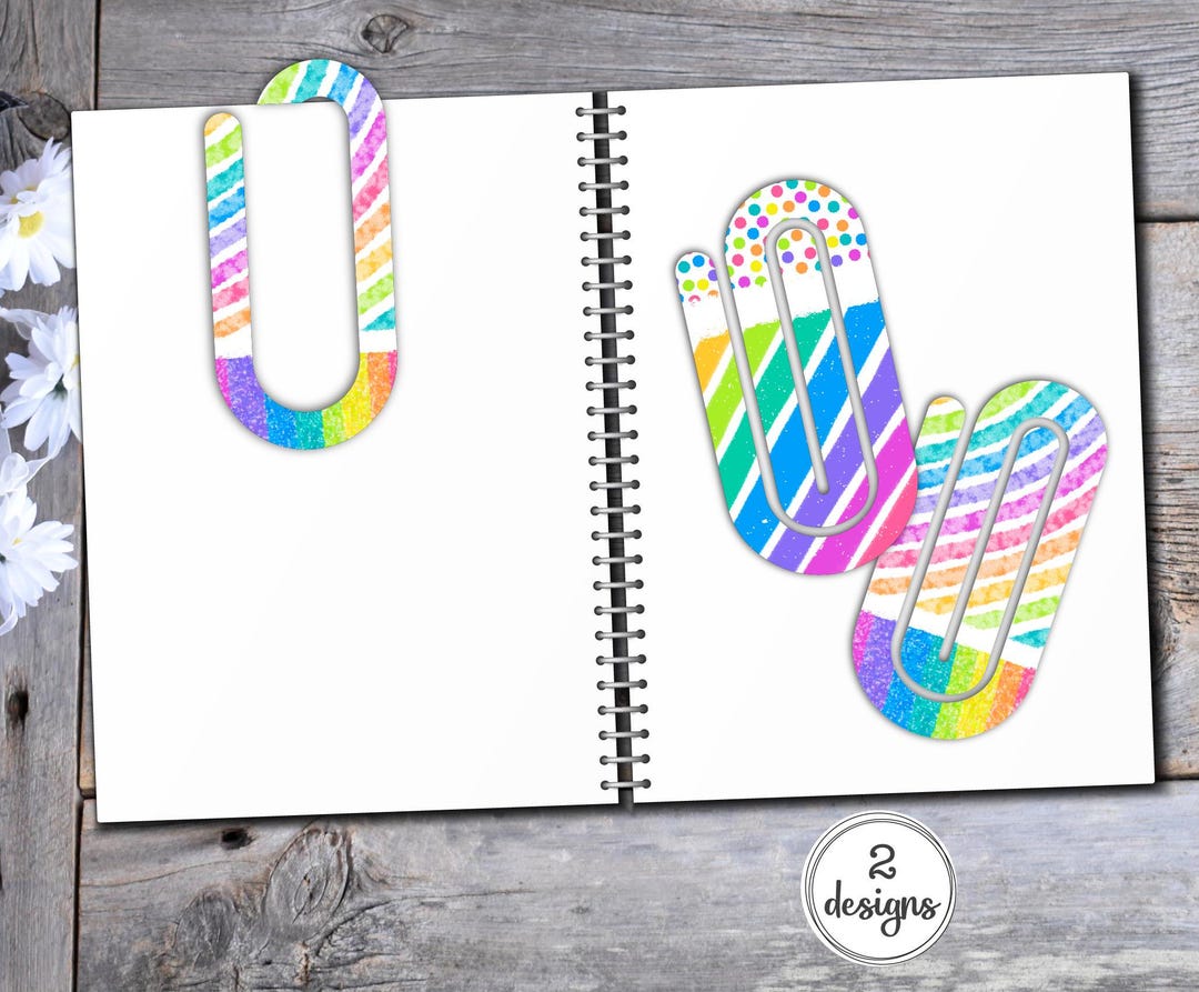 2 Big Paper Clip Designs • Rainbows • Paperclip • Large Bookmarks ...