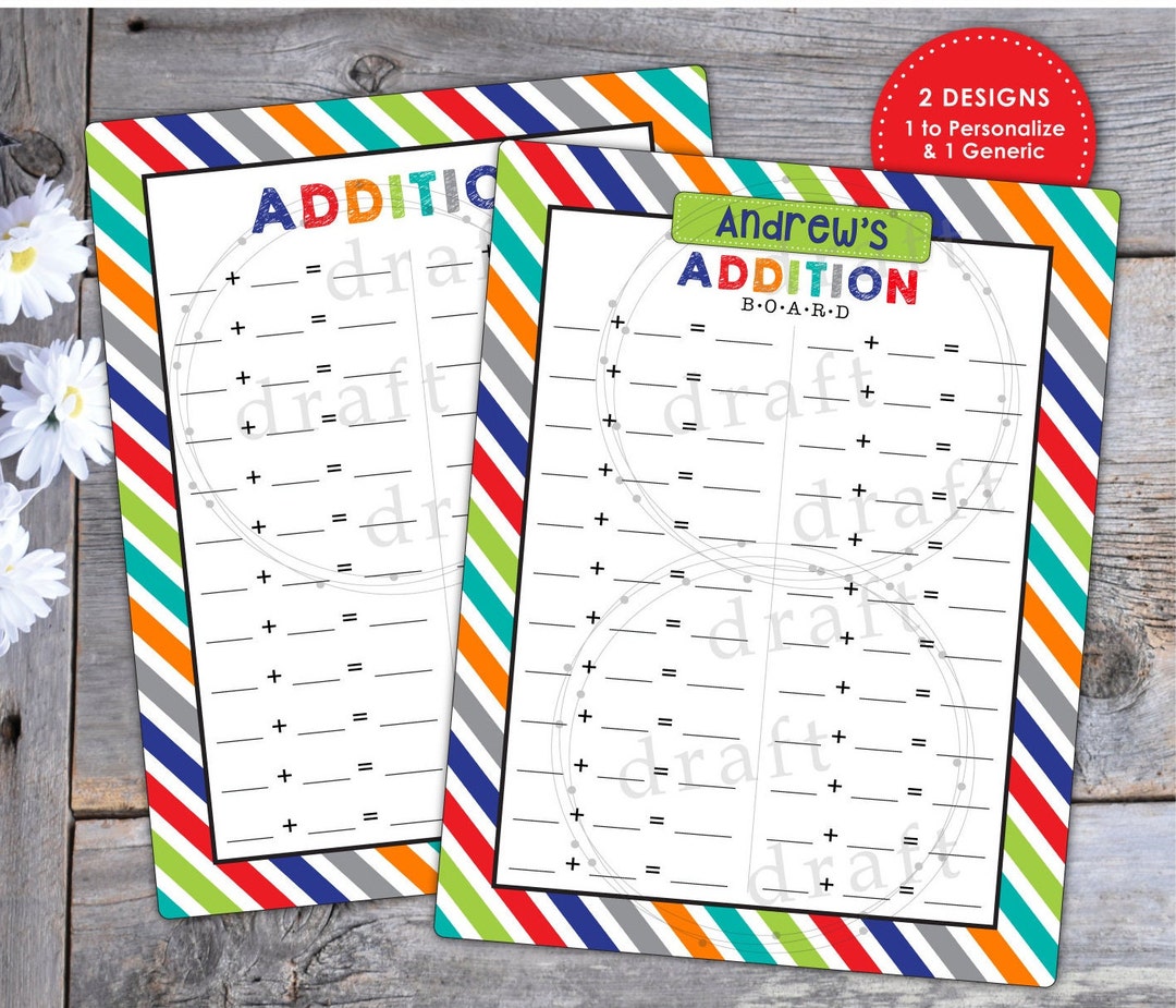 Blank ADDITION • Practice Boards ==> Primary Colors • Dry Erase Board ...