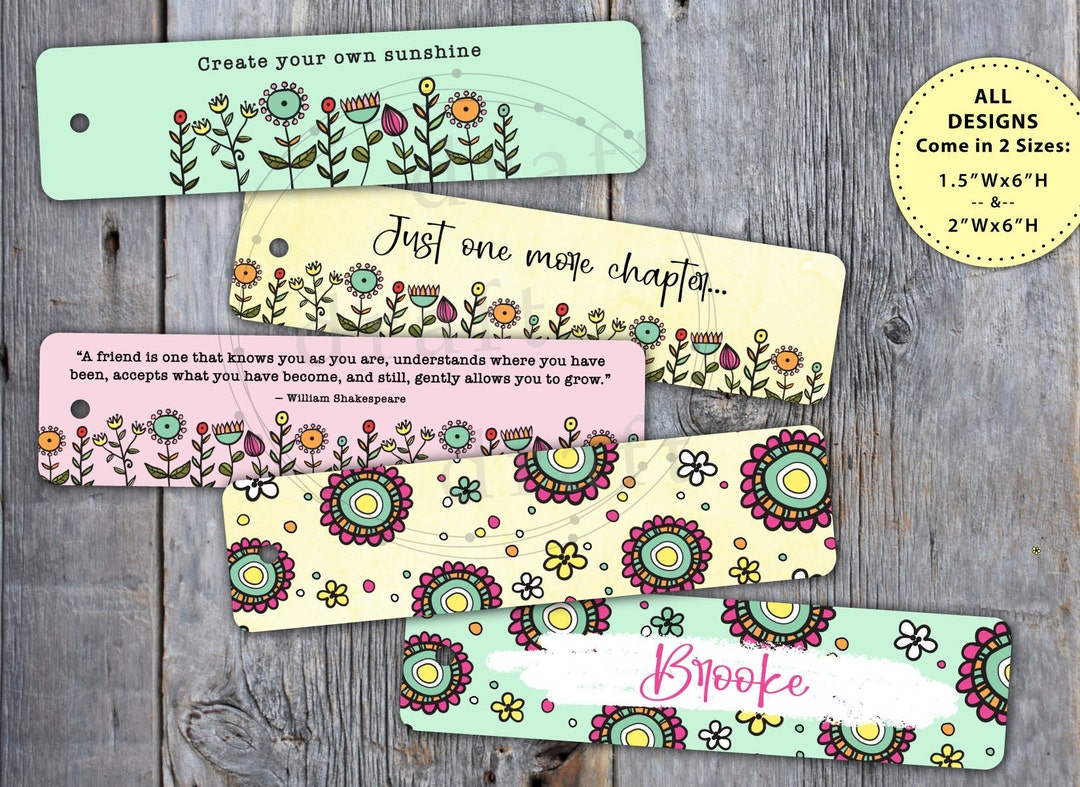 5 BOOK LOVER Bookmark Designs • Friends • Flowers • Floral • Includes 2 ...