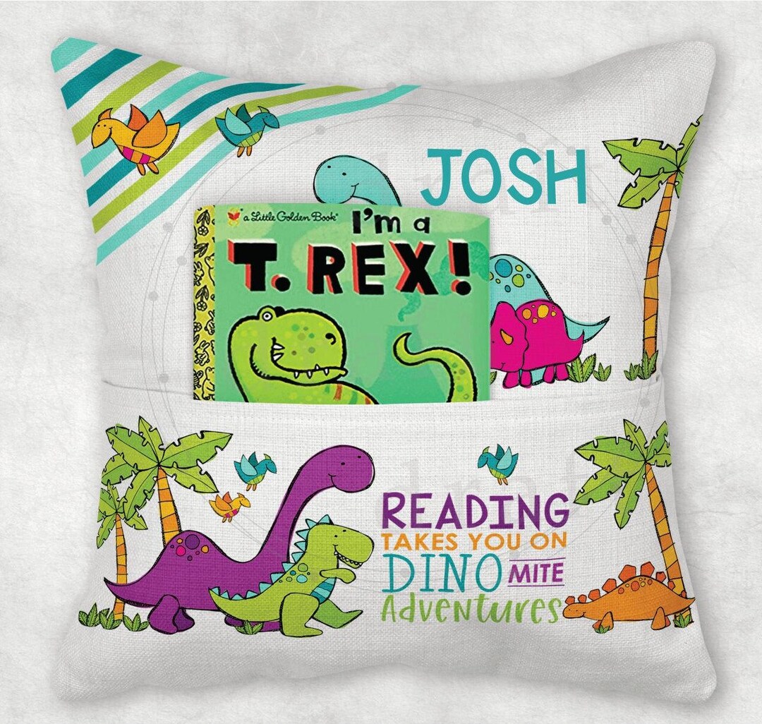 DINOSAURS #1 • Book Pillow Design • 8"h Pocket • Dino Story Book • T ...