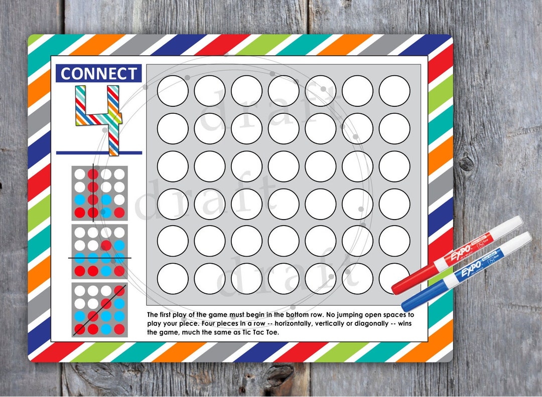 CONNECT 4 Design Primary Colors Board Game Dry Erase Board Rectangle ...