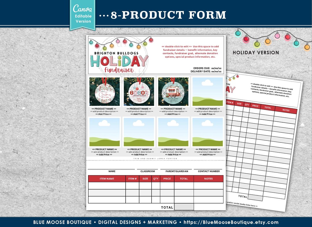 8 PRODUCT • Holiday Fundraiser Order Form Design • Canva-editable • DIY ...