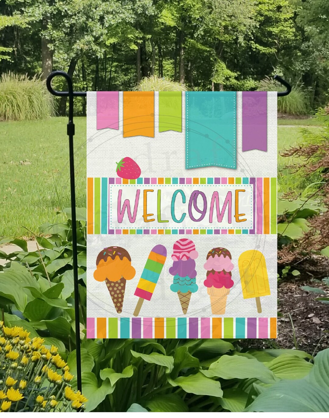 ICE CREAM FLAG Design • Fun & Bright Colors • Welcome • Ice Cream Shop ...