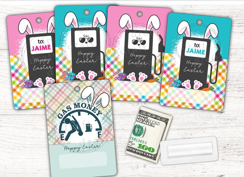 5 Easter Gas Gift Card Designs • Easter Basket • Bunny • Attach Rolled ...