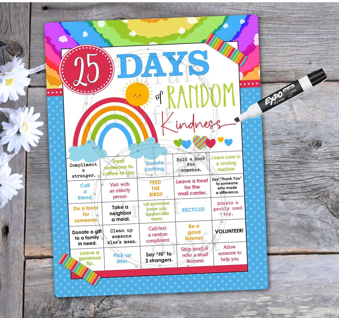 25 Days of Kindness Challenge Dry Erase Board Activity Board Digital ...