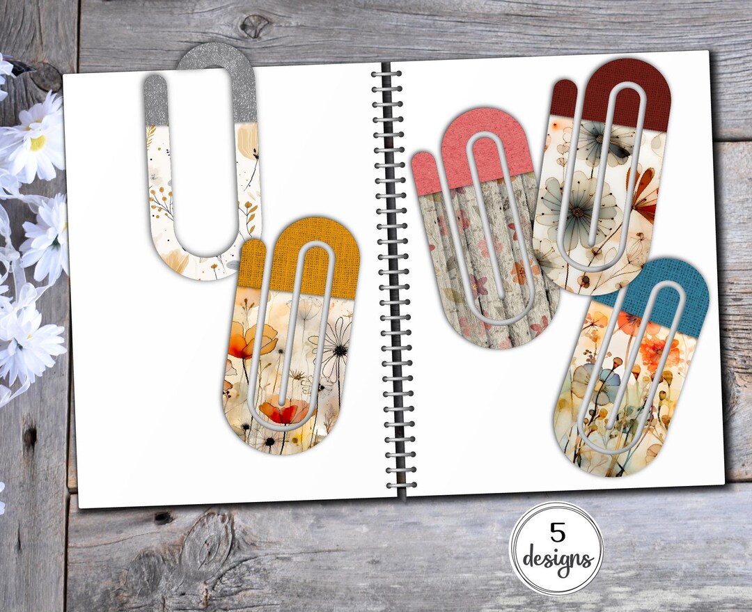 5 Big Paper Clip Design Bundle • Floral • Flowers • Paperclip ...