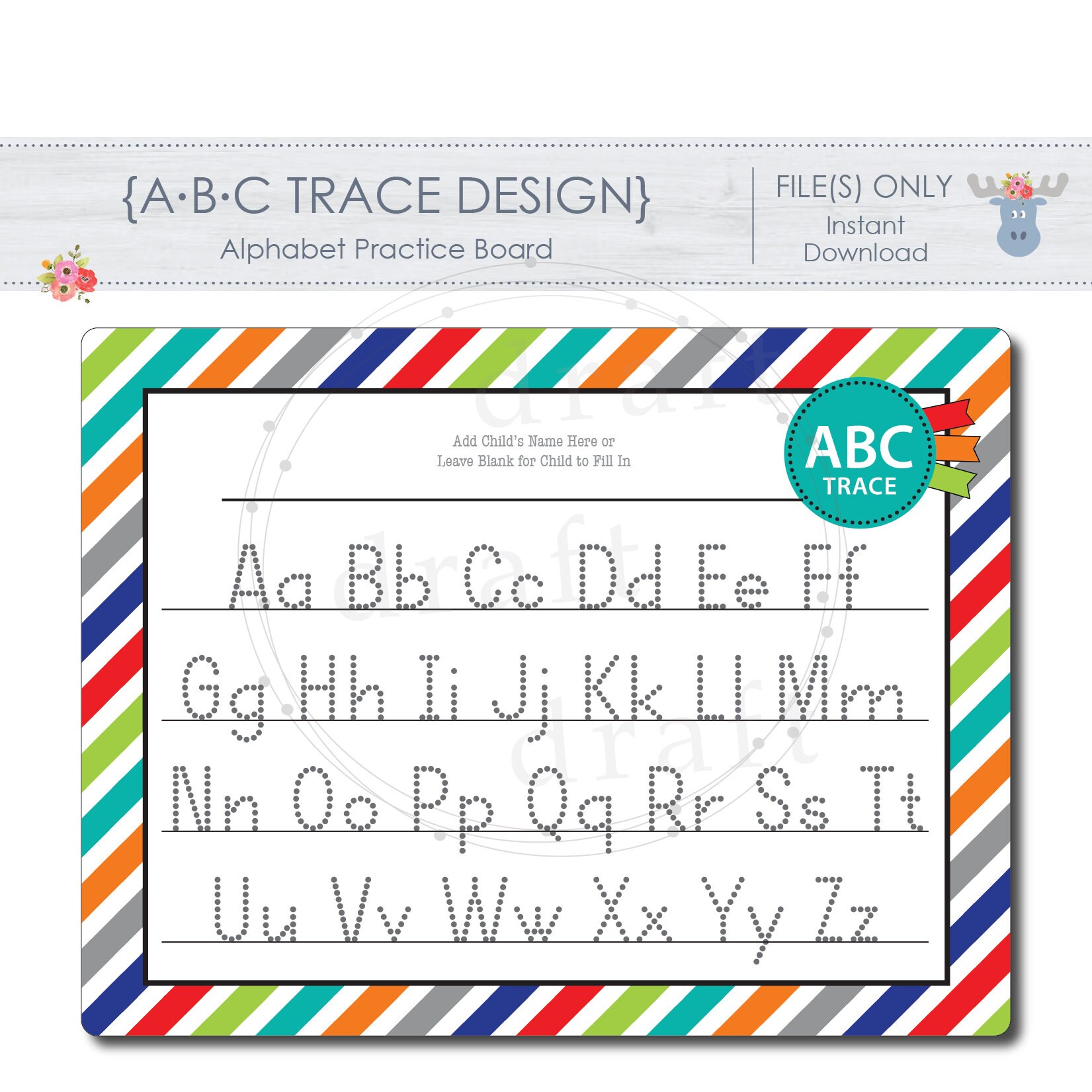 ABC Alphabet Trace Practice Board Dry Erase Board Game | Etsy