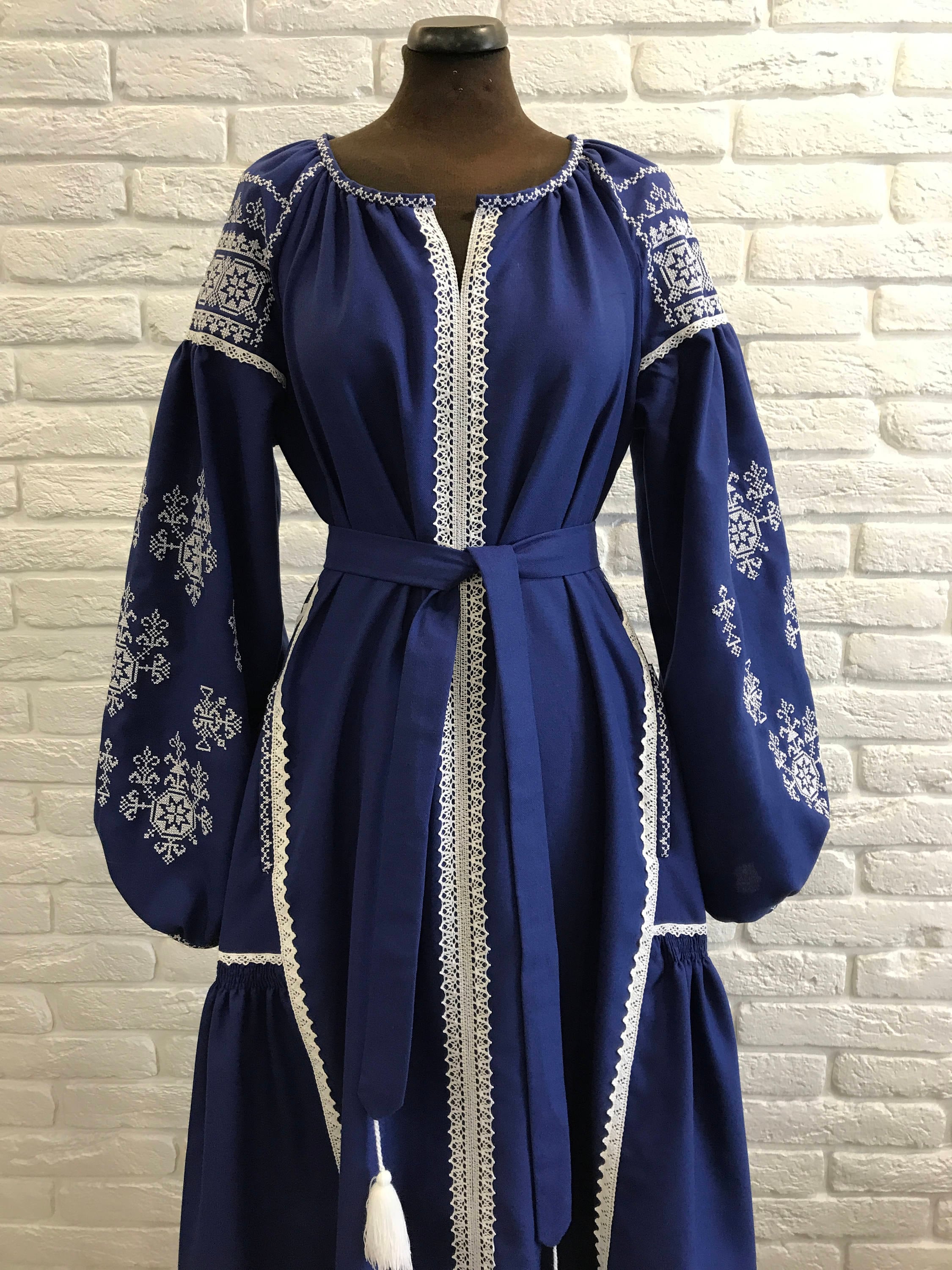 Ukrainian Embroidered Dress Boho Dress dark blue Embroidered | Etsy