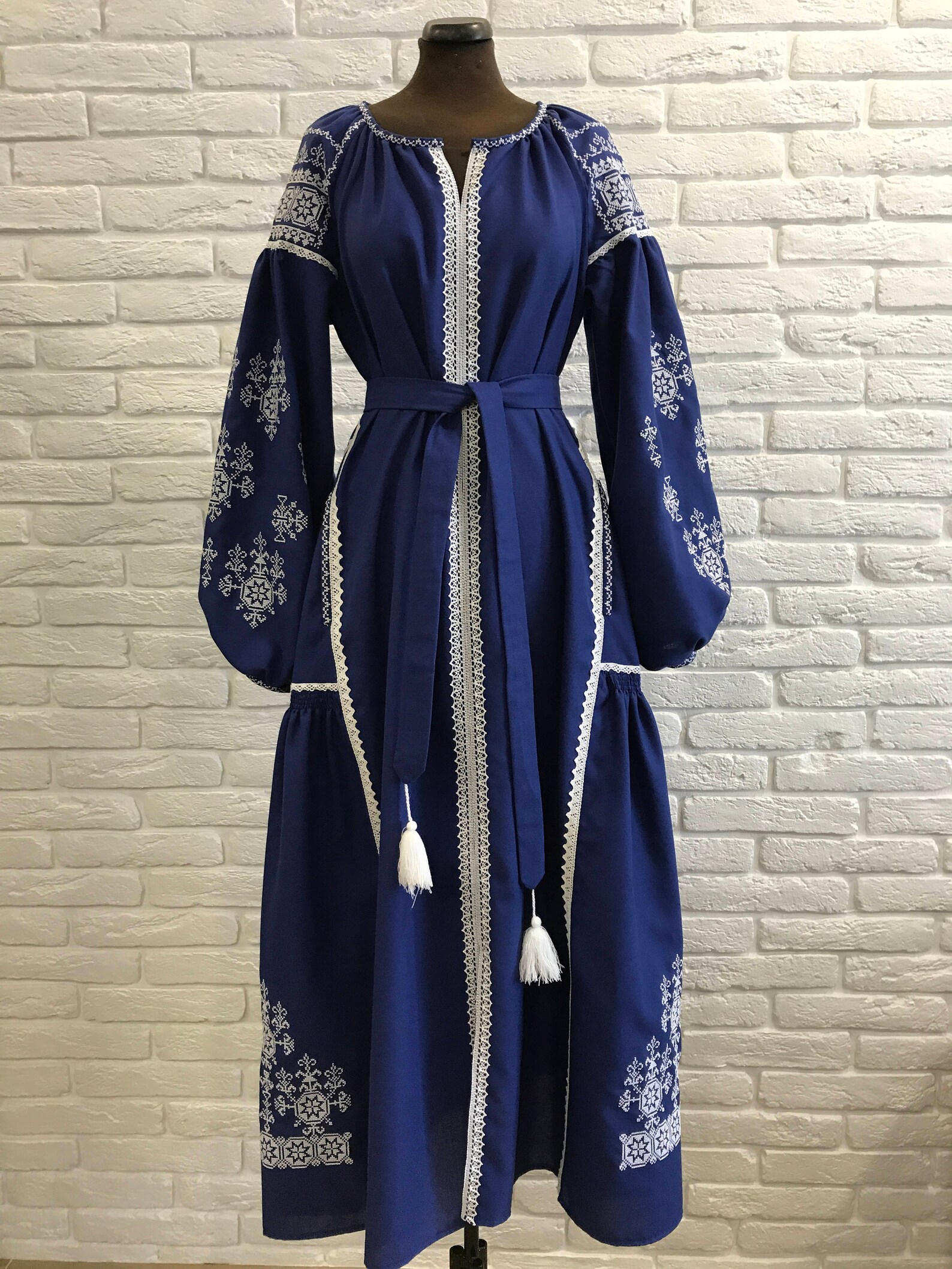 Ukrainian Embroidered Dress Boho Dress dark blue Embroidered | Etsy