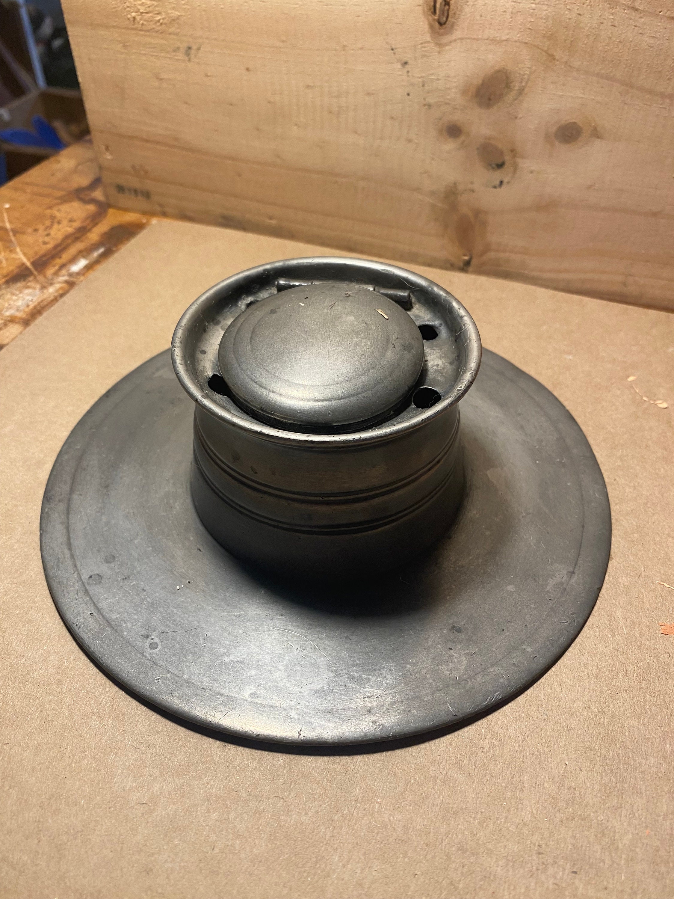 Antique C1850 Pewter Ship's Inkwell / Inkstand Capstan With 5-quill Pen ...