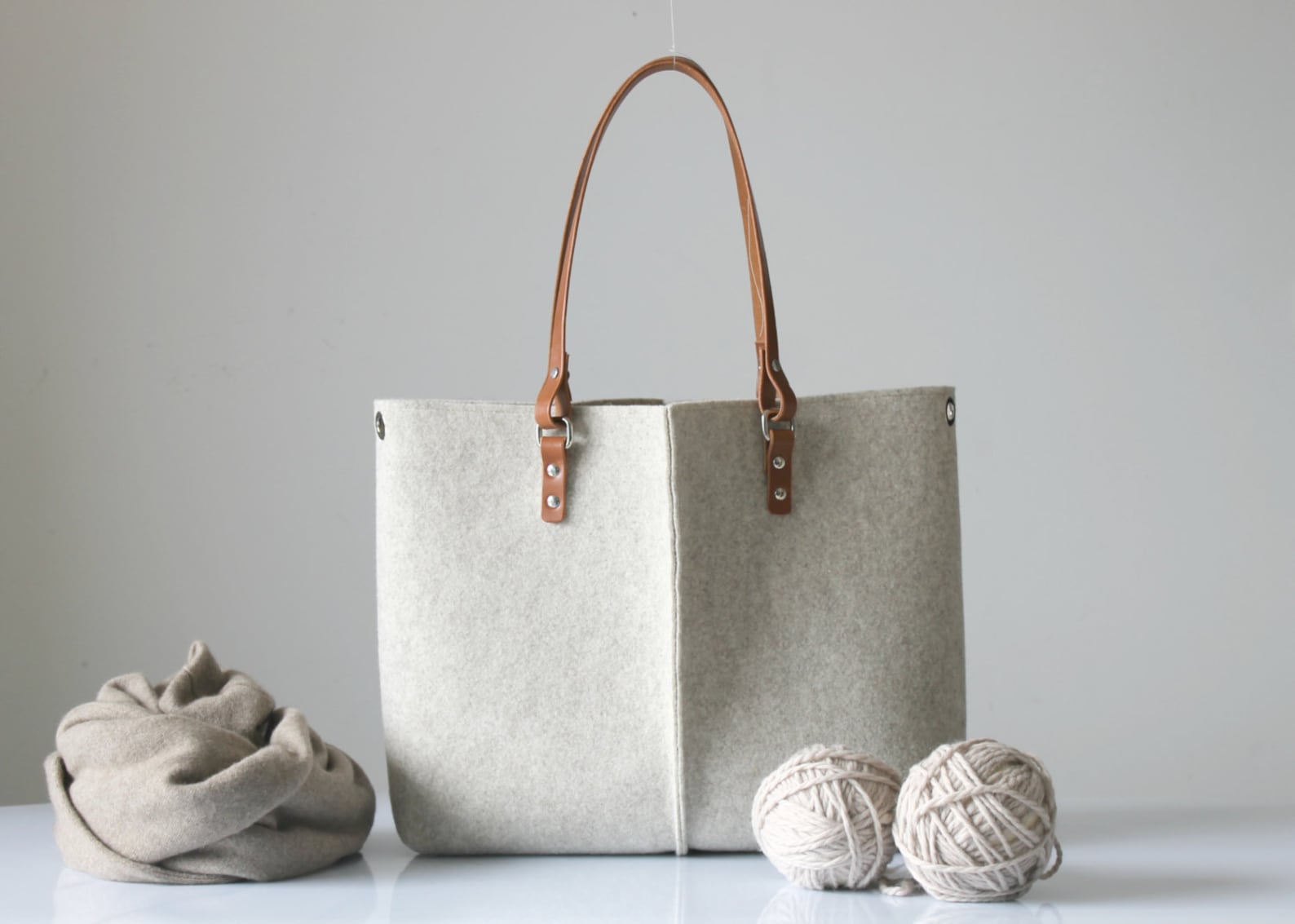 Merino Wool Felt Tote Bag Felt and Leather Bag Leather | Etsy