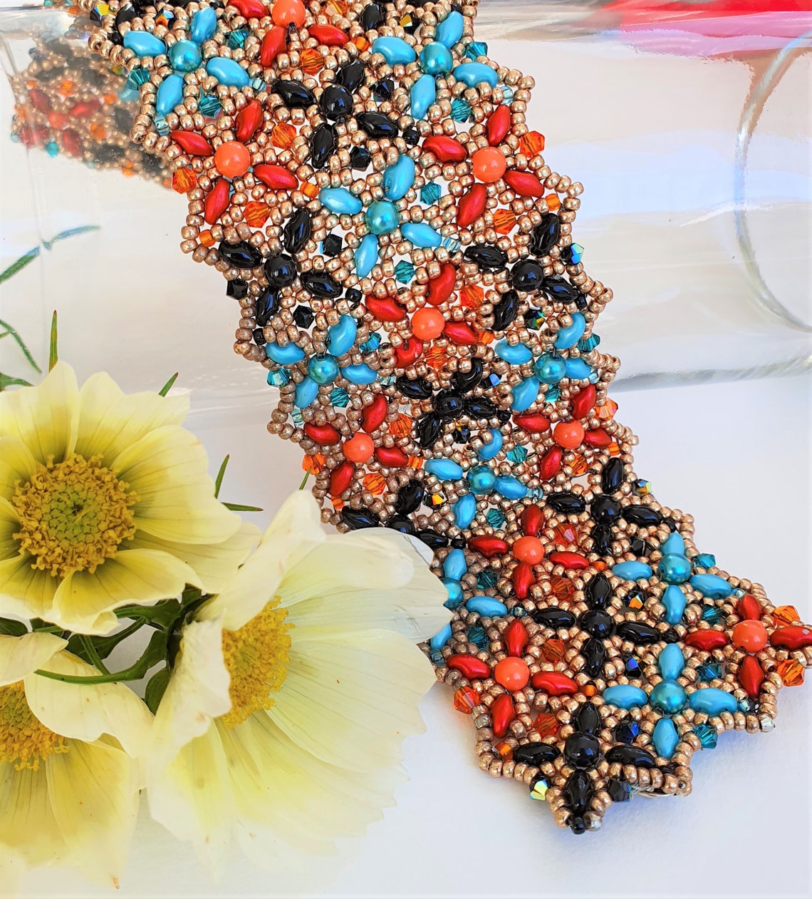 Beading Pattern Samara Cuff and Beaded Bead Tutorial PDF | Etsy