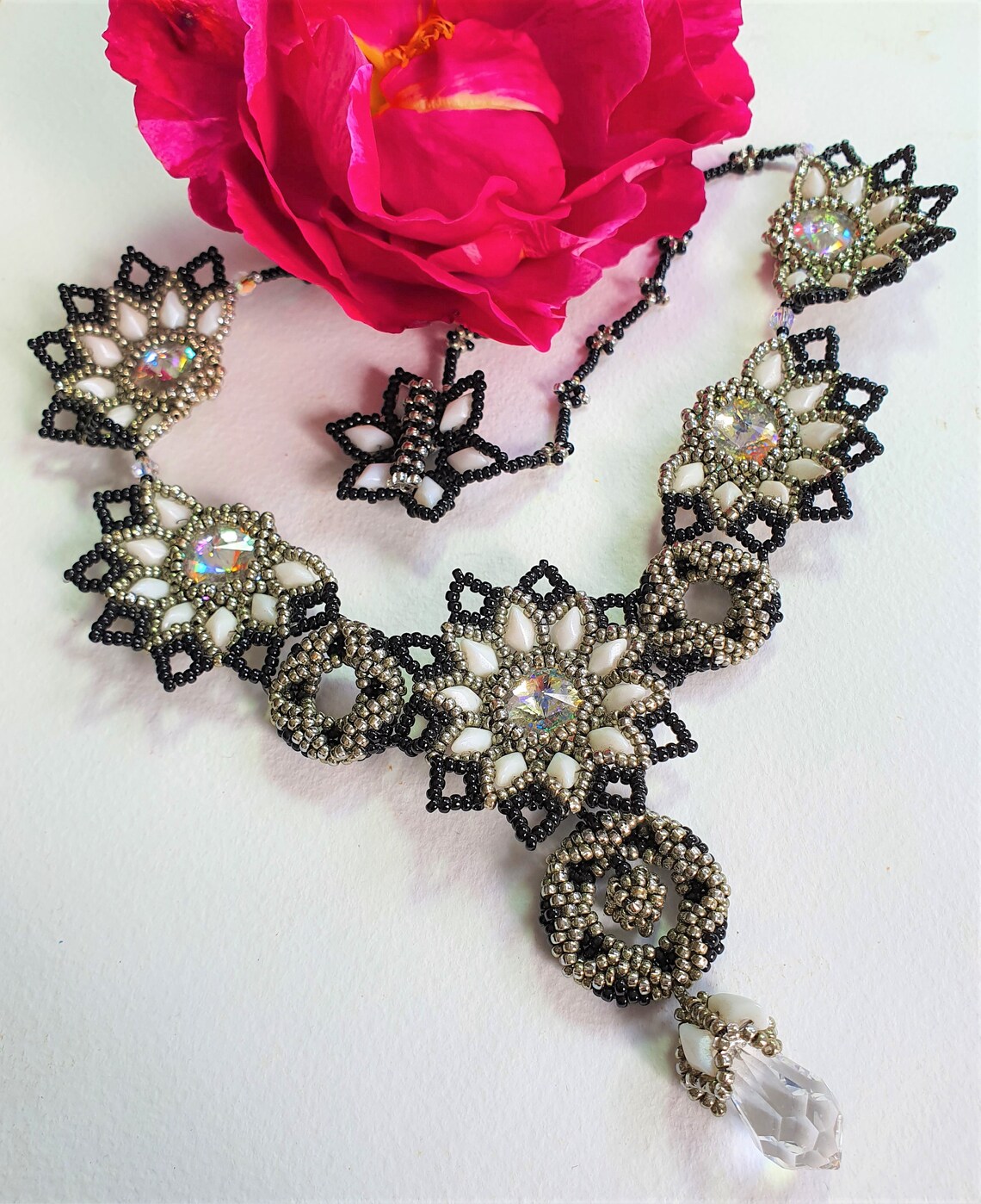 Beading Tutorial Eidelweiss Necklace PDF Beading Pattern Diamond Duo ...