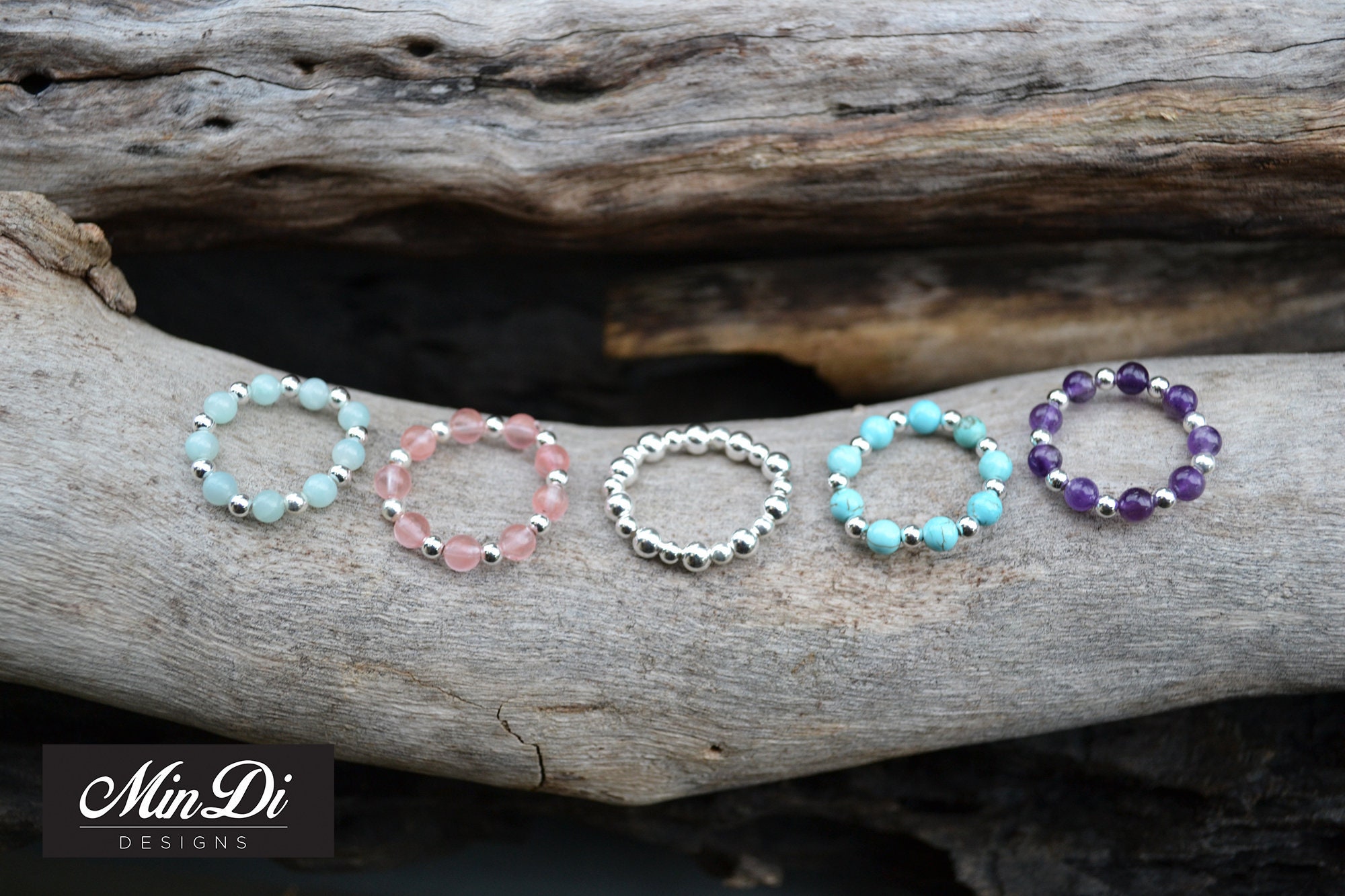 Our New Stretch Bead Rings With Genuine Sterling Silver & Semi - Etsy ...