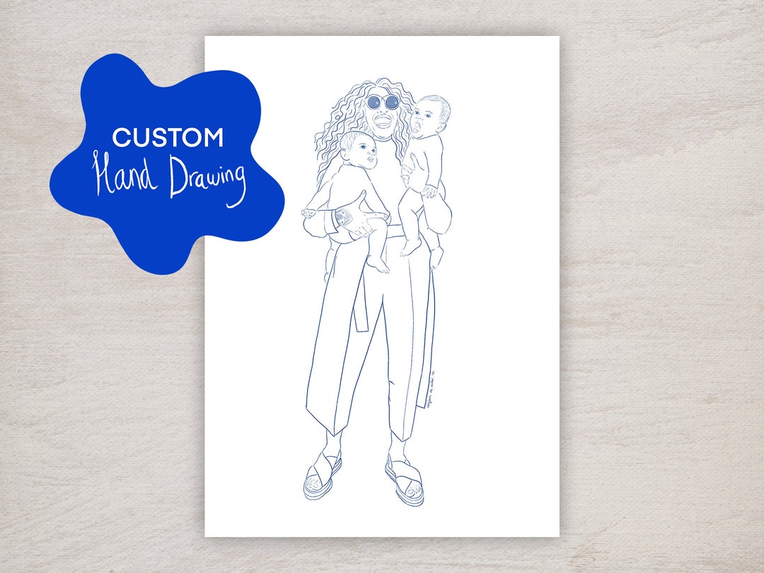 Custom Portrait, Lined Artwork, Japanese Blue Ink, 21x30cm A4 Size on ...