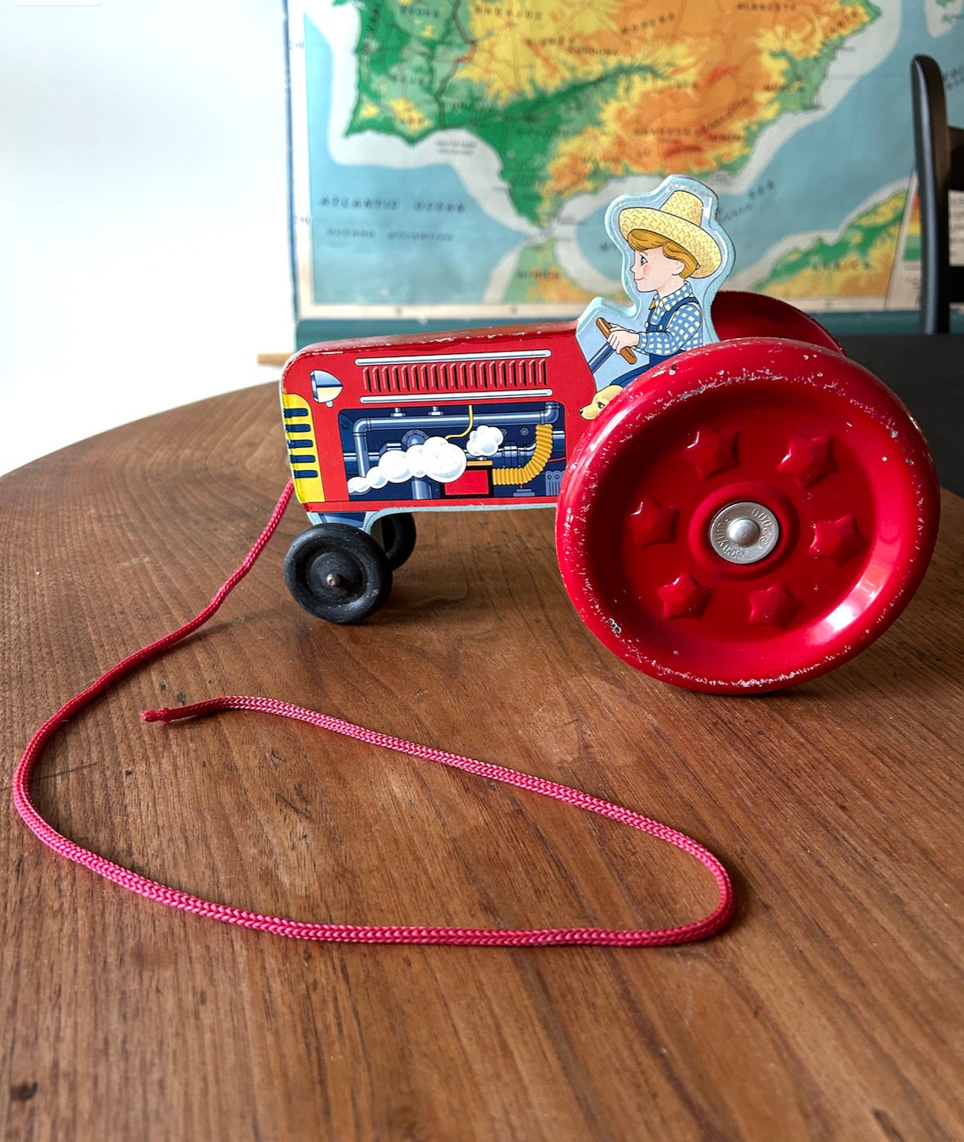 Wooden Toy Tractor - Pull Toy - Little Boy and His Dog - Red Tractor - Made by Schylling - 2000 ...