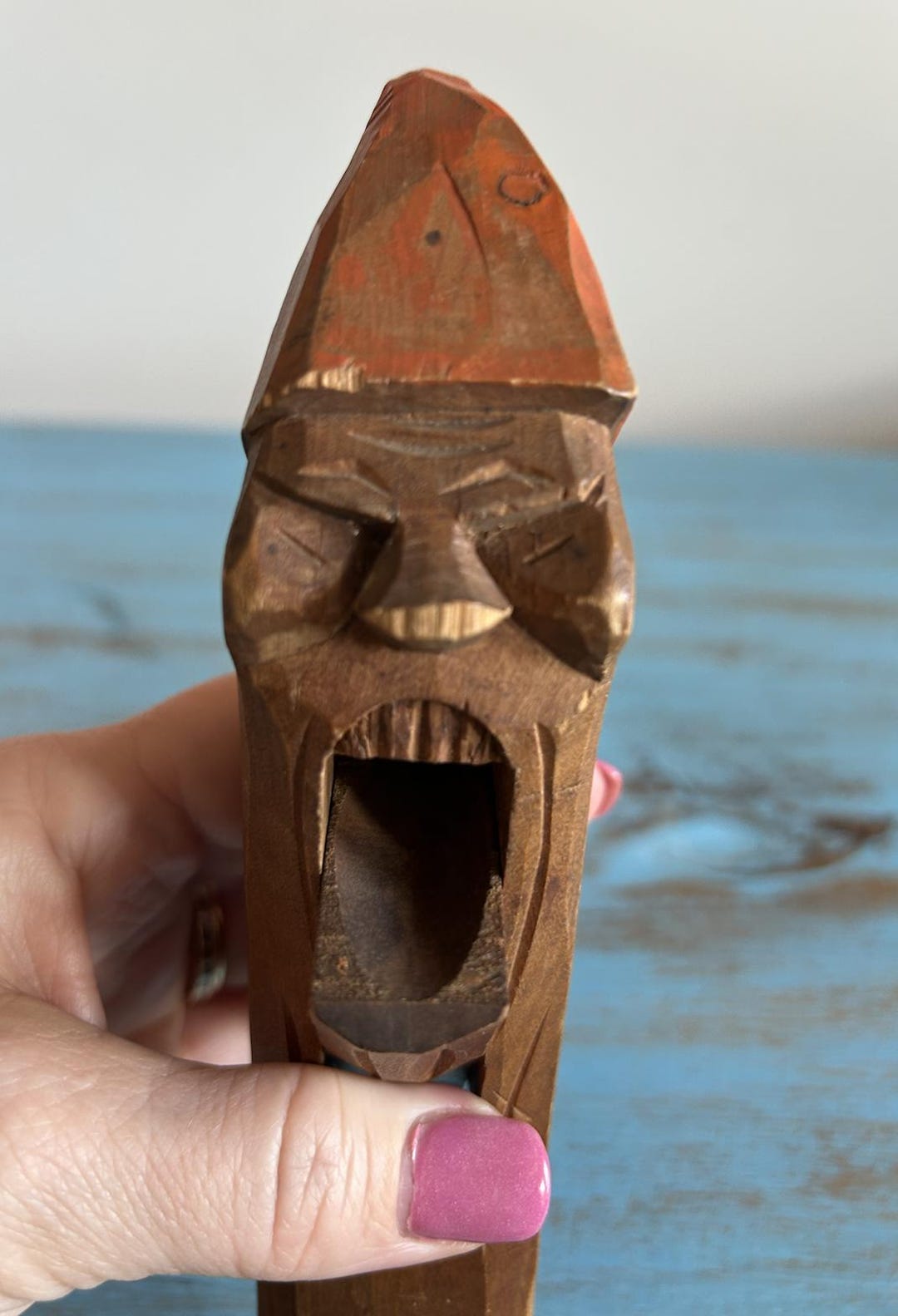 Carved Man-angry Face-mad Face-red Hat-wood Carving-carved Wood-wooden ...