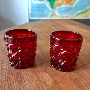 Pair of Small Red Bar Glasses-ruby Red Glass-whiskey Glasses-set of Two ...