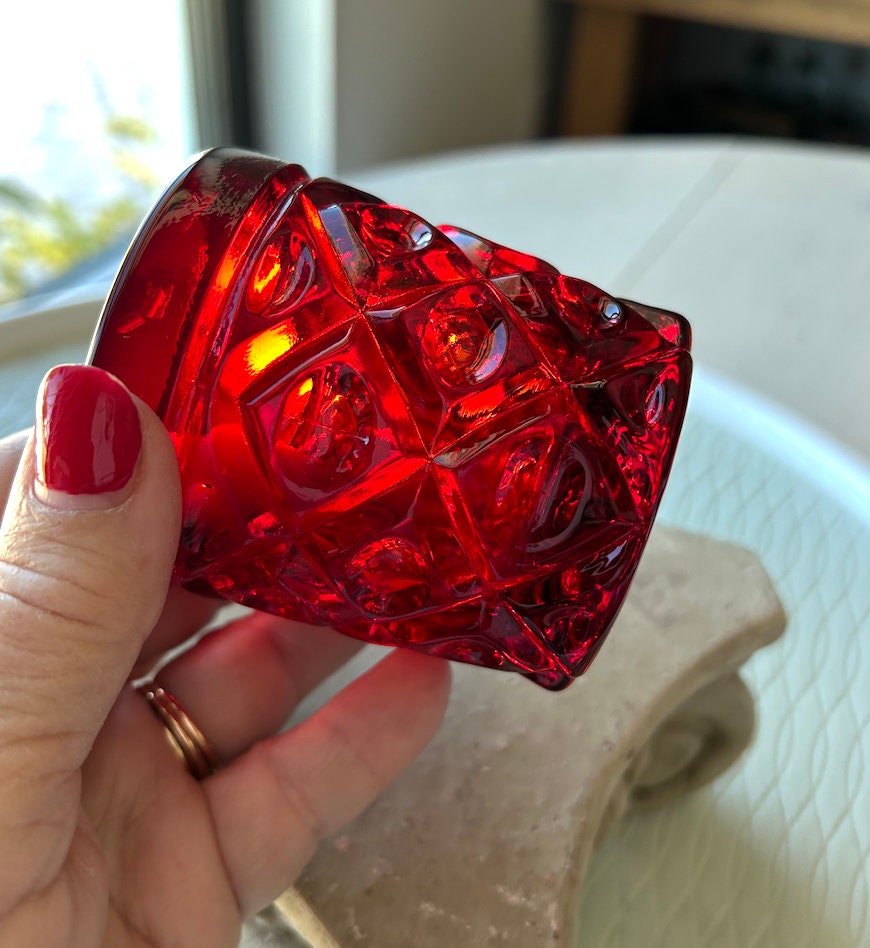 Pair of Small Red Bar Glasses-ruby Red Glass-whiskey Glasses-set of Two ...
