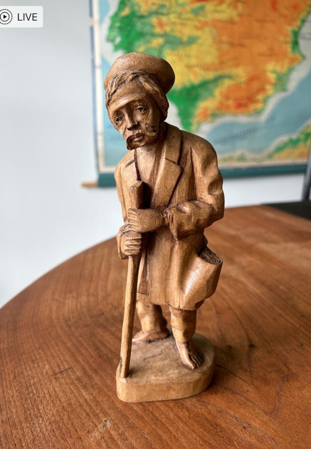 Carved Man With Mustache-walking Stick-cane-man Walking With Staff-old ...