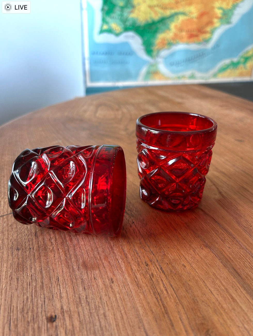 Pair of Small Red Bar Glasses-ruby Red Glass-whiskey Glasses-set of Two ...