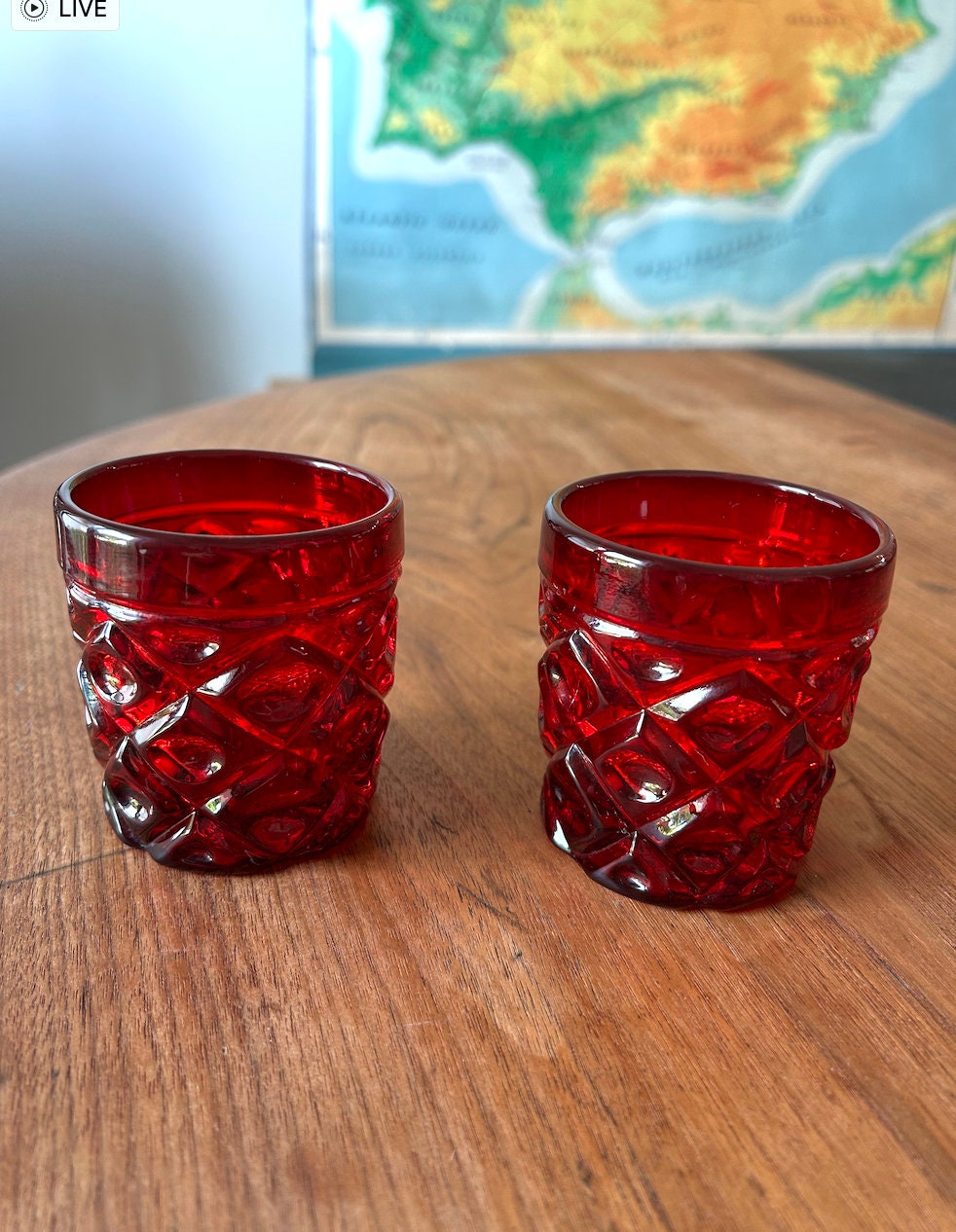 Pair of Small Red Bar Glasses-ruby Red Glass-whiskey Glasses-set of Two ...