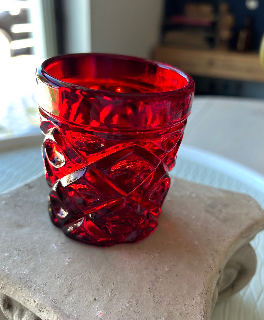 Pair of Small Red Bar Glasses-ruby Red Glass-whiskey Glasses-set of Two ...