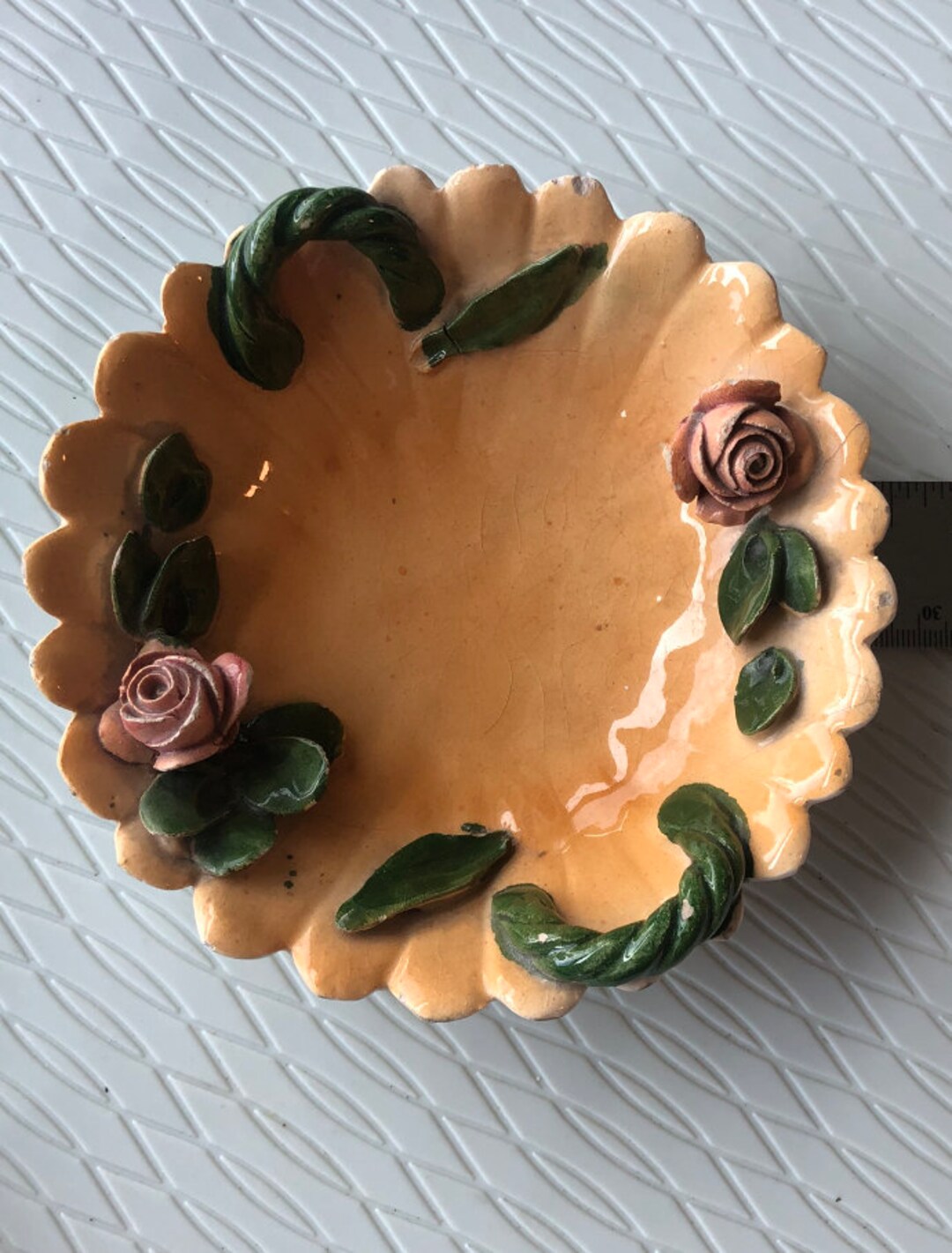 Handmade Italian Pottery - Small Dish - Roses - Pink Roses - Green ...
